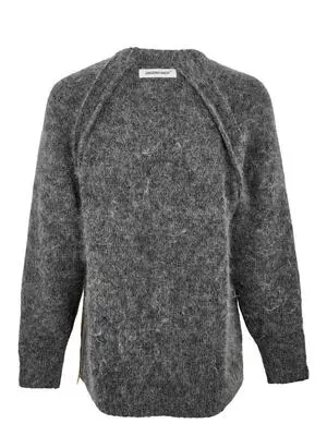 Undercover Heathergrey Marled Crewneck Knit Sweater With Side Zip Detail - Black