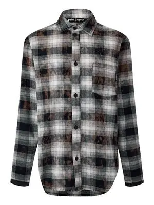 Palm Angels Plaid Longsleeve Collared Shirt Black