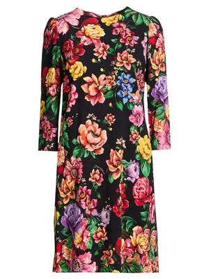 Dolce & Gabbana Floral Print Long Sleeve Dress - Black