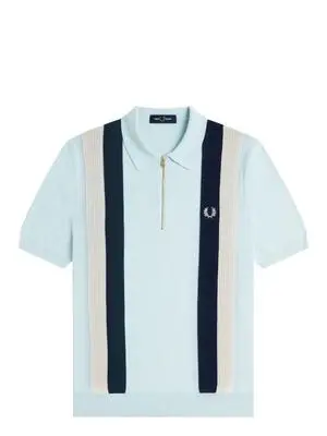 Fred Perry Stripe Zipped Short-sleeve Polo Shirt - Blue