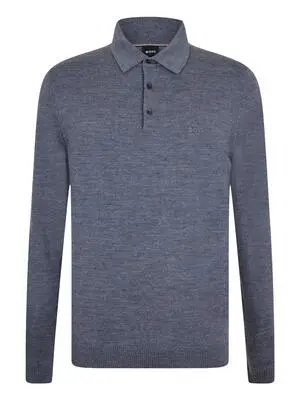 Hugo Boss Heatherblue Knit Longsleeve Polo Shirt - Grey