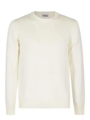 ROBERTO COLLINA Ribbed Crewneck Fine Knit Sweater - White