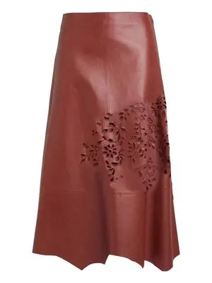 CHLOÉ Chloe Leather Skirt With Floral Cutout Detail