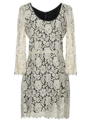 DOLCE & GABBANA Dolce & Gabbana Two-Tone Lace Dress With V-Neck And Three-Quarter Sleeves