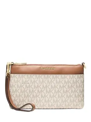 Michael Kors Monogram Coated Canvas And Leather Wristlet Crossbody Bag - Nude