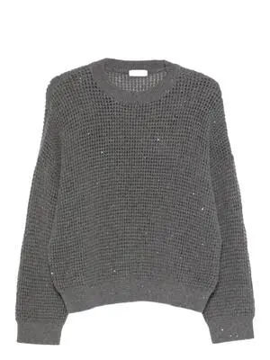 Peserico Sequin-embellished Open-knit Sweater - Grey