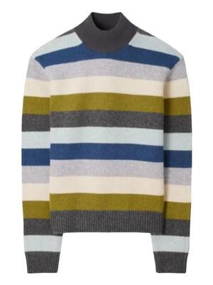 Tory Burch Tory Burch Striped Wool Turtleneck Sweater Graphite Polychromatic Stripe