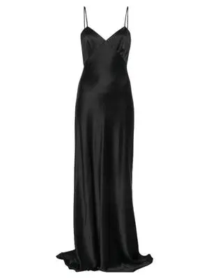 Max Mara Satin V-neck Slip Dress - Black