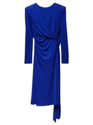Versace Long-sleeved Draped Midi Dress - Blue
