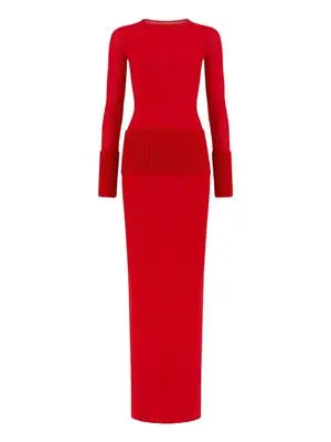Alaïa Merino Bodycon Dress With Ribbed Accents - Red