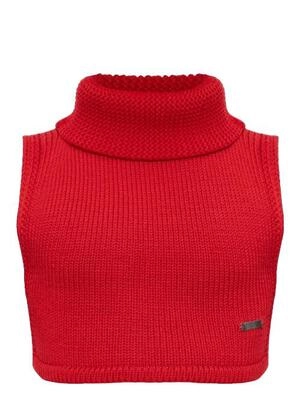 Dsquared2 Dsquared2 Red Wool Ribbed Turtleneck Cropped Sleeveless Vest Red