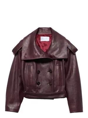 7 For All Mankind Oversized Collar Leather Cropped Trench Jacket - Red