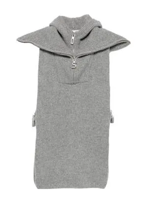 Sportmax Sportmax Sleeveless Knit Hoodie With Side Drawstrings Gray