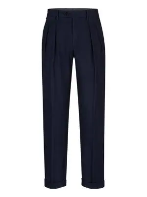 Hugo Boss Navy Doublepleat Cuffed Tailored Trousers - Blue