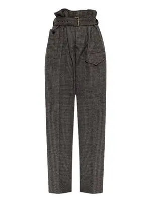 Etro Houndstooth Belted Wool Trousers - Brown
