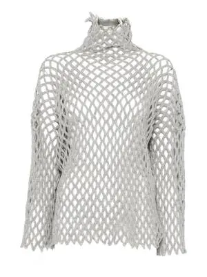 Sportmax Open-knit High Neck Long Sleeve Pullover - Grey