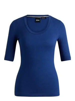 Hugo Boss Hugo Boss Fitted Knit Top With U-Neckline Blue