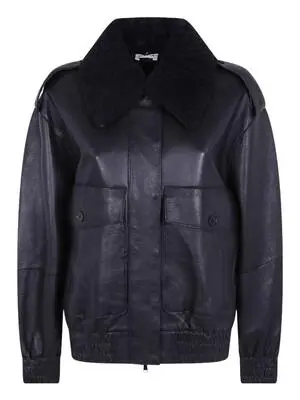 P.a.r.o.s.h Long Sleeve Leather Bomber Jacket - Black