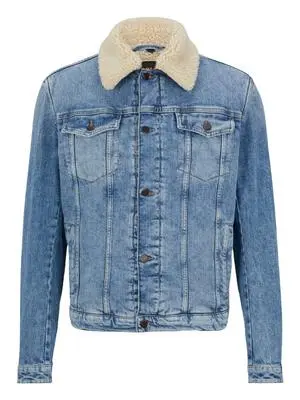HUGO BOSS Hugo Boss Shearling Collar Denim Trucker Jacket