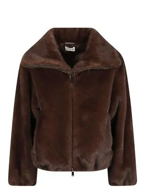 P.a.r.o.s.h Cropped Fleece Zip-up Jacket - Brown