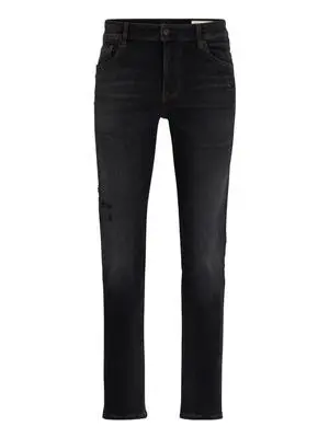 Hugo Boss Washed Distressed Slim Straight Jeans - Grey