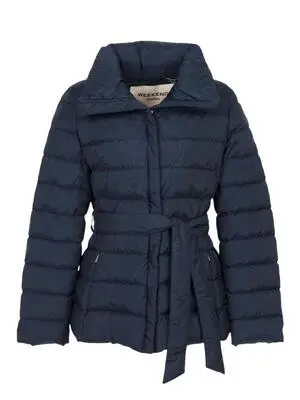 Max Mara Down Jacket With Stand Collar And Belted Waist - Black