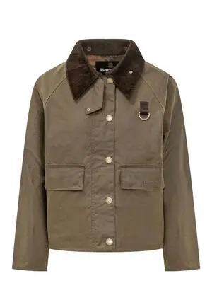Barbour Cropped Wax Finish Field Jacket With Corduroy Collar - Brown