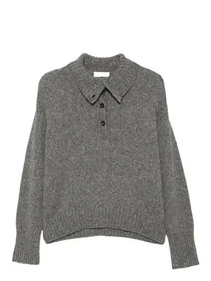 ROBERTO COLLINA Roberto Collina Collared Henley Cropped Knit Sweater Gray