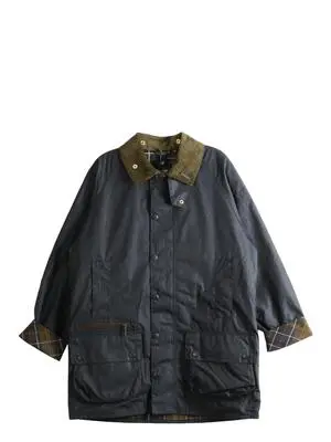 Barbour Midlength Waxed Field Jacket With Corduroy Collar - Navy