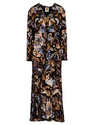 FARM RIO Farm Rio Long Sleeve V-Neck Floral Maxi Dress