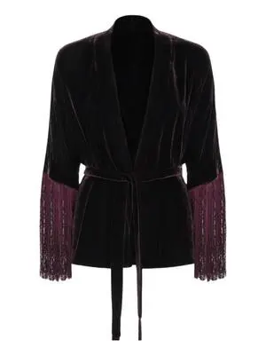 Antonelli Firenze Fringed Belted Kimono Jacket - Black