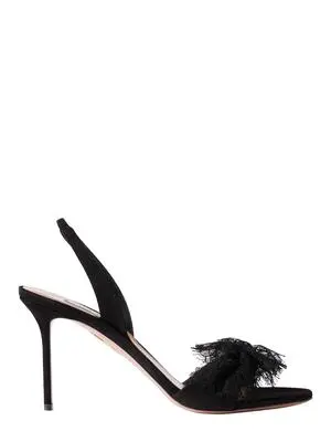 AQUAZZURA Lover 85 Lace-trimmed Suede Slingback Sandals - Black