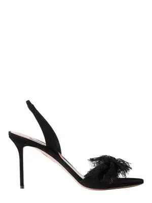 AQUAZZURA Lover 85 Lace-trimmed Suede Slingback Sandals - Black