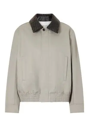 Bottega Veneta Intrecciato Leather-trimmed Cotton Jacket - Gray