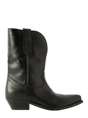 GOLDEN GOOSE Wish Star Embroidered Leather Ankle Boots - Black