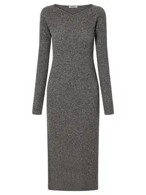 Auralee Ribbed Cashmere Midi Dress - Gray