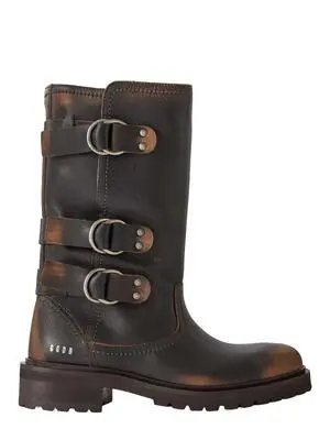 GOLDEN GOOSE Kurt Distressed Leather Knee Boots - Brown