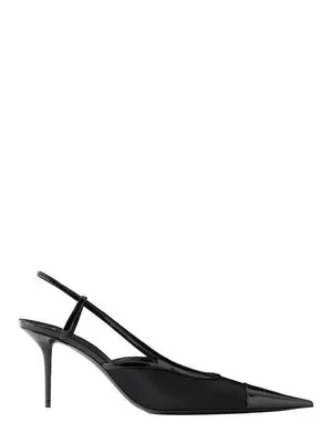 Saint Laurent Renee 75 Cassandre-embroidered Slingback Pumps - Black