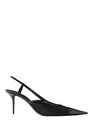 Saint Laurent Renee 75 Cassandre-embroidered Slingback Pumps - Black