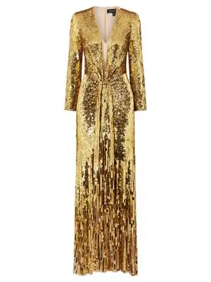 Jenny Packham Embellished Tulle Gown - Gold