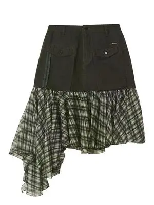 MUSIUM DIV. Check-pattern Ruffled Midi Skirt - Green