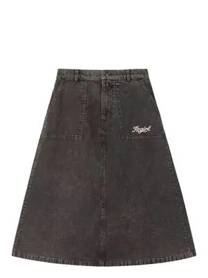 FINGERCROXX Embroidered Corduroy A-line Midi Skirt - Grey