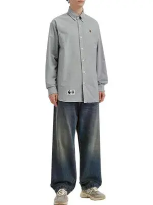 FINGERCROXX Logo-patch Button-down Shirt - Grey