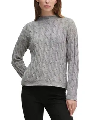 BENETTON Cable Knit Round Neck Long Sleeve Jumper - Grey