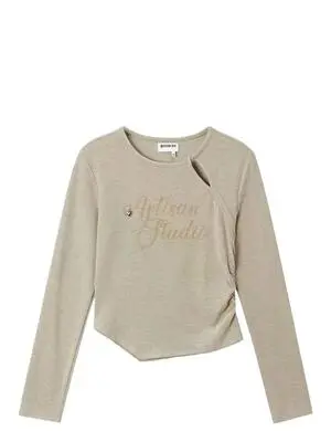 MUSIUM DIV. Cut-out Ruched Long-sleeve T-shirt - Neutrals