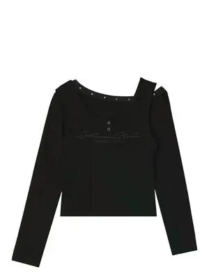 MUSIUM DIV. Stud-embellished Layered Henley Top - Black