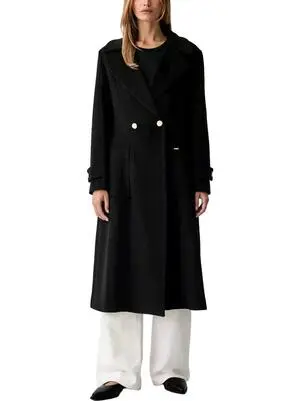 FRACOMINA Double-breasted Notched Lapel Coat - Black