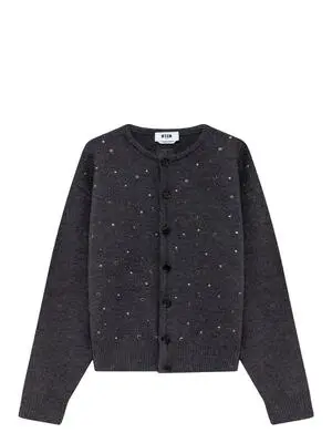 MSGM Crystal-embellished Eyelet Cardigan - Grey