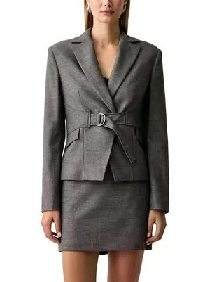 FRACOMINA Belted Herringbone Blazer - Grey