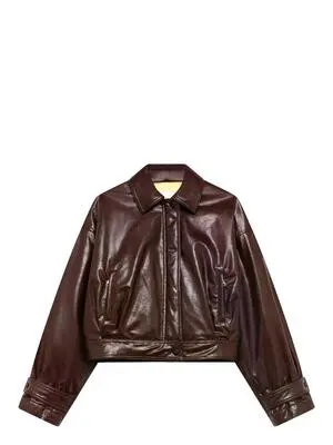 MSGM Cropped Jacket With Logo Patch - Brown